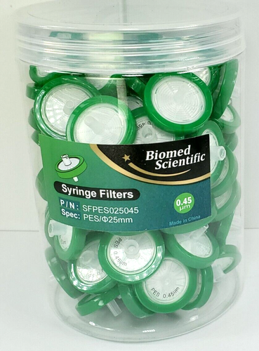 100 pcs BioMed Scientific SYRINGE FILTERS 25mm GREEN Syringe Filters ...