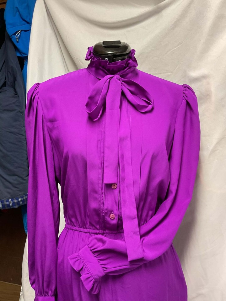 Women's Vintage 70s 80s Purple Dress Flowy Retro Chic Michael Benjamin ...