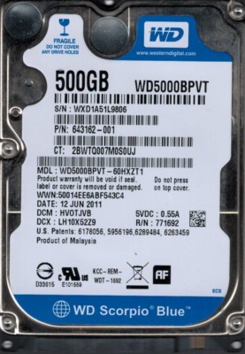 WD5000BPVT-60HXZT1 DCM: HVOTJVB WXD1A Western Digital 500GB | eBay