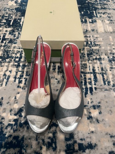 KATE SPADE Blue and Silver Hart Slingback Peep Toe sz 8.5 | eBay