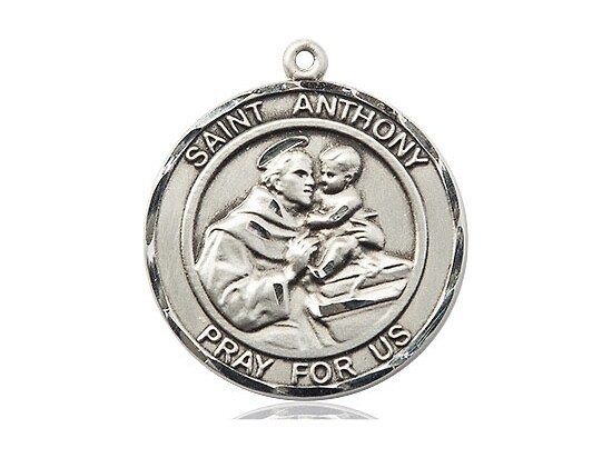 St Anthony Sterling Silver Pendant on a 24" Light Rhodium Heavy Curb ...