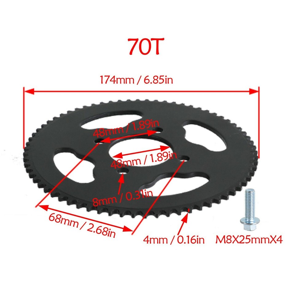 219H 112 Links Chain + 70T Rear Sprocket For Racing Go Kart Karting ...