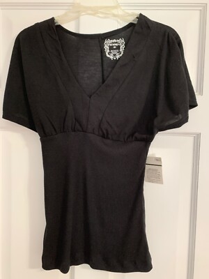 Womens Black ONE STEP UP Cap Wing Sleeve V-Neck Knit - NWT - Size ...