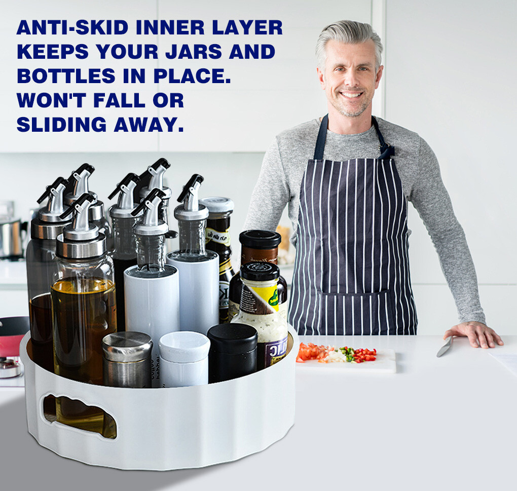 Kitchen Rotating Spice Condiment Storage Rack Bathroom Swivel Tray ...