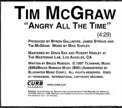 Tim McGraw - Angry All The Time - PROMO CD Single | eBay
