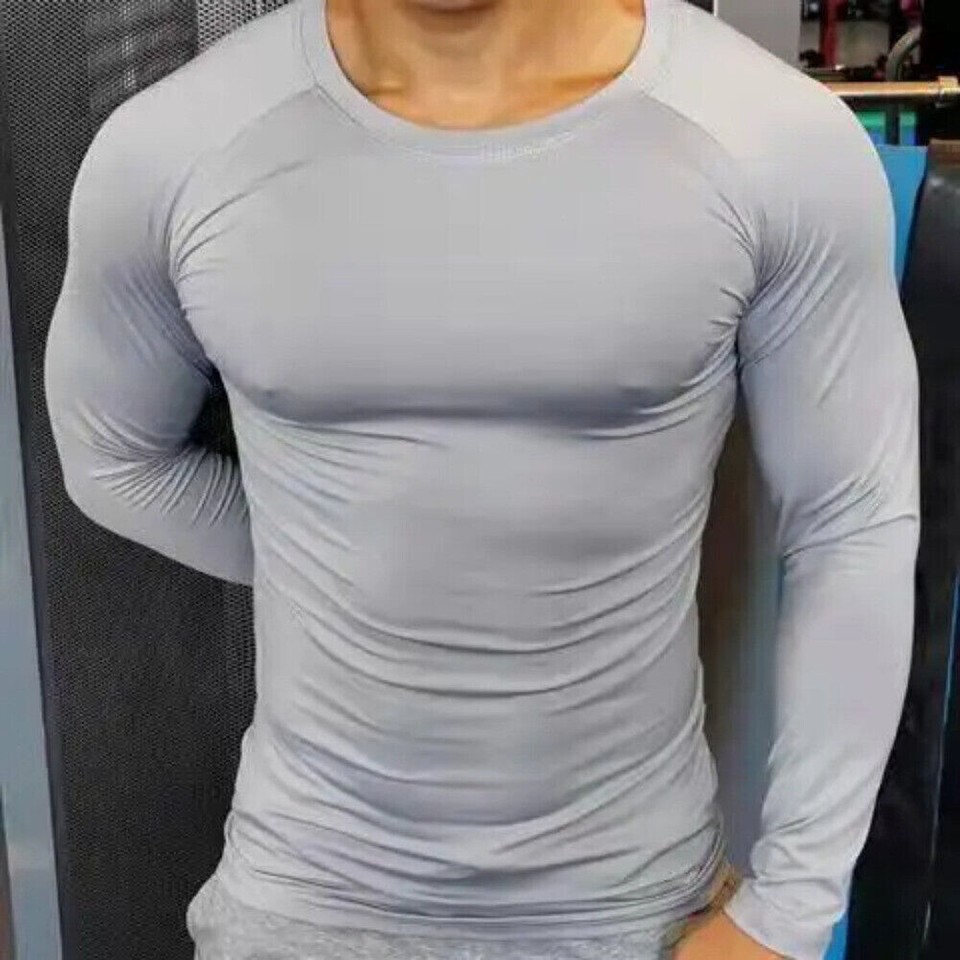 Men's Workout Athletic Long Sleeve Compression Shirts Dry Fit Sports ...