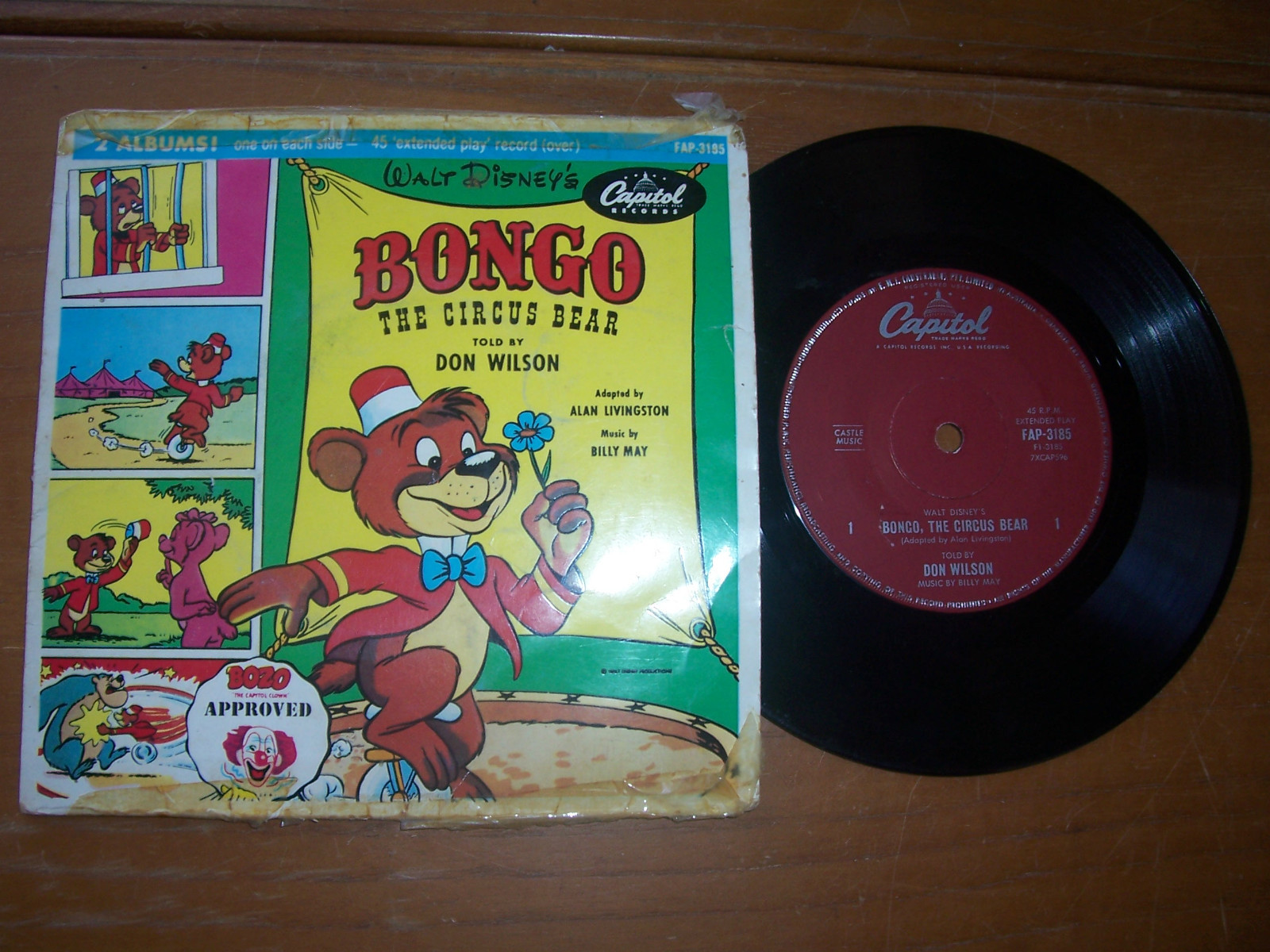 Bongo the Circus Bear 45 RPM Capitol Records,Walt Disney BOZO approved ...