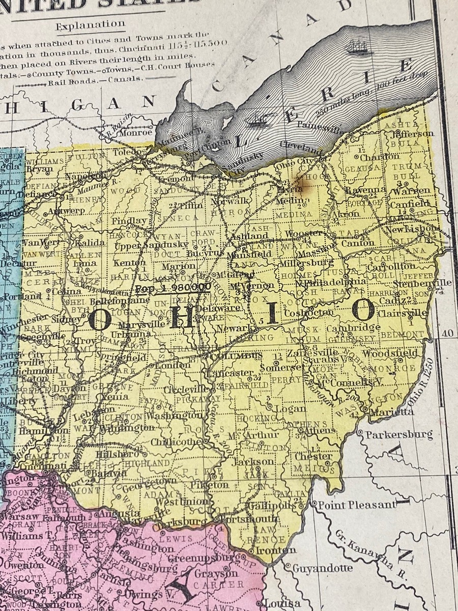 Atlas Map Ohio Indiana Map Of Ohio, Michigan, Indiana And Kentucky.