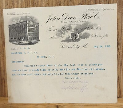 Letterhead Missouri 1901 Kansas City John Deere Plow Bonebrake Hardware ...