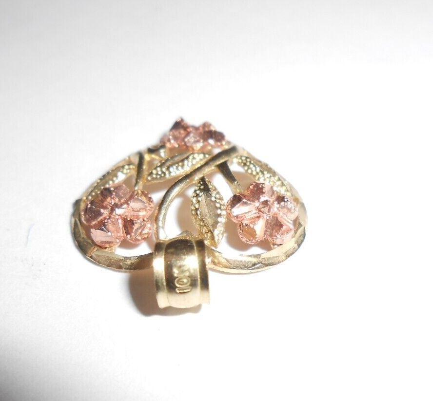 10K YELLOW & PINK GOLD"FLORAL HEART" PENDANT. | eBay