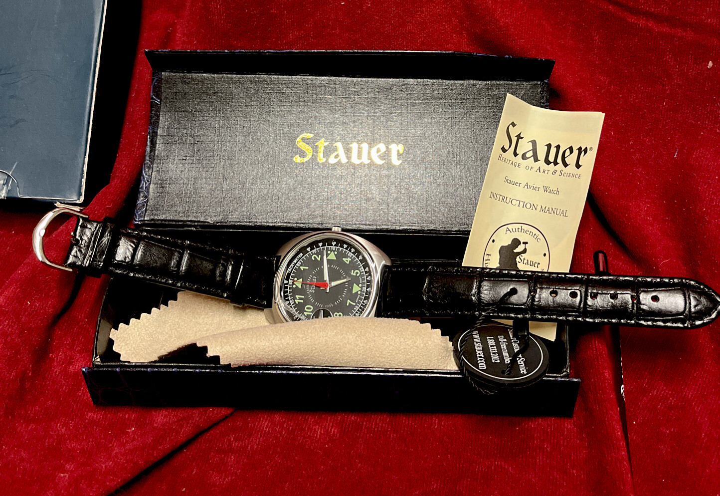 NEW Stauer Tachymeter 24859 Aviator Watch 24858 Black Leather Strap A41 ...