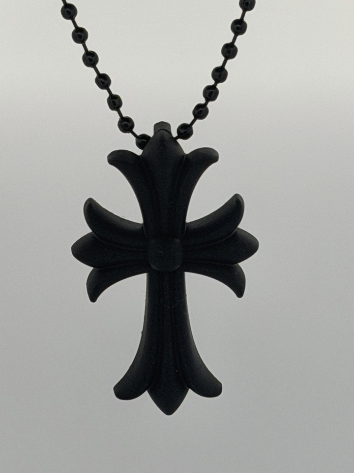 2019 Chrome Hearts Rubber Cross Necklace Chain 24” Rare Beaded Chrome ...