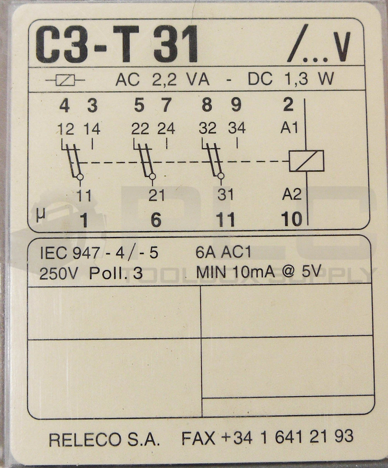 LOT OF 2 RELECO C3-T31/V RELAY 250V 6A | eBay