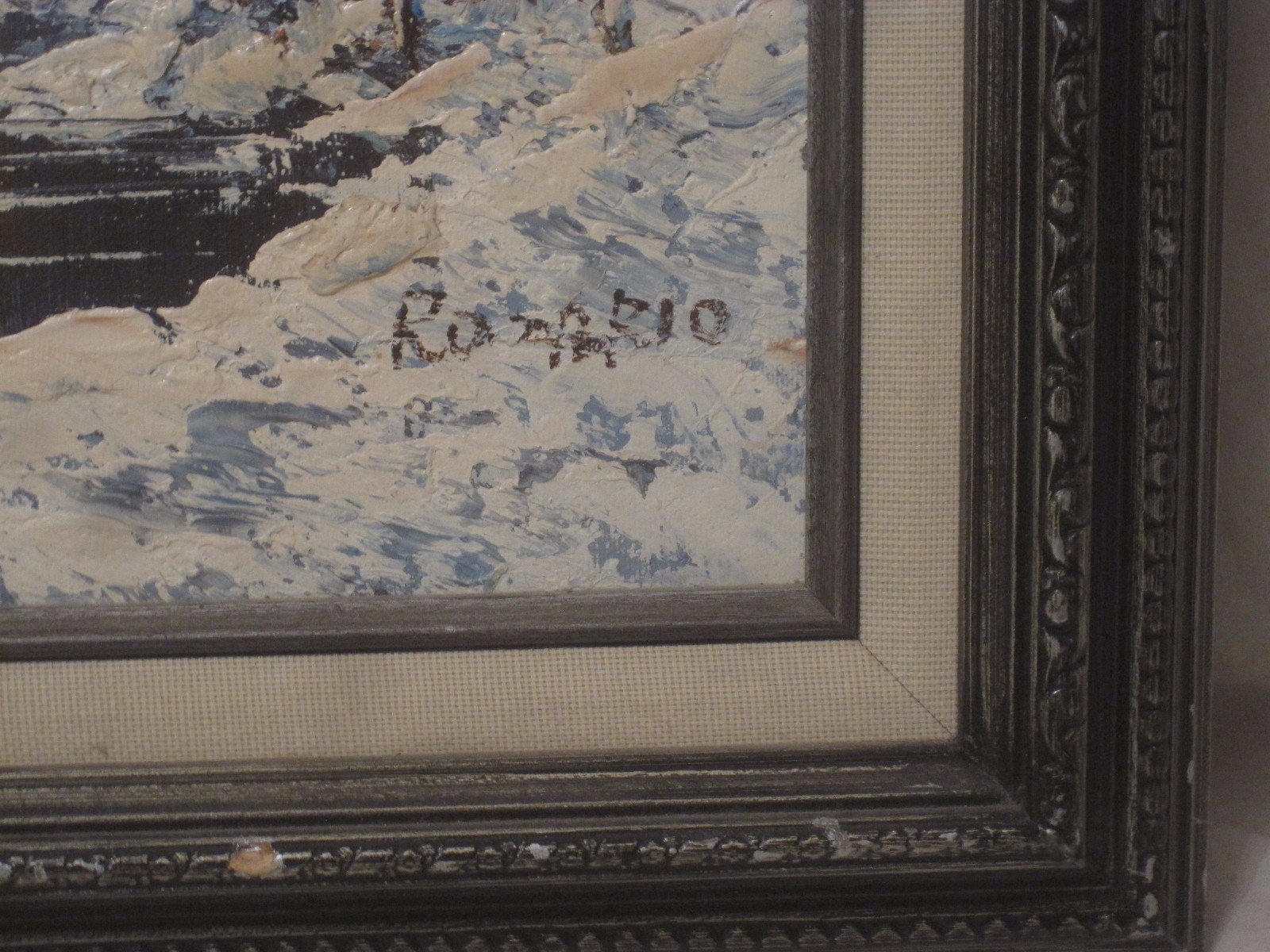 Rozario winter landscape oil painting tall 24" x 12" signed & framed ...