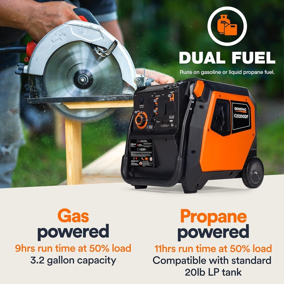 Generac 5,200-W Portable Dual Fuel Inverter Generator, Electric Start ...