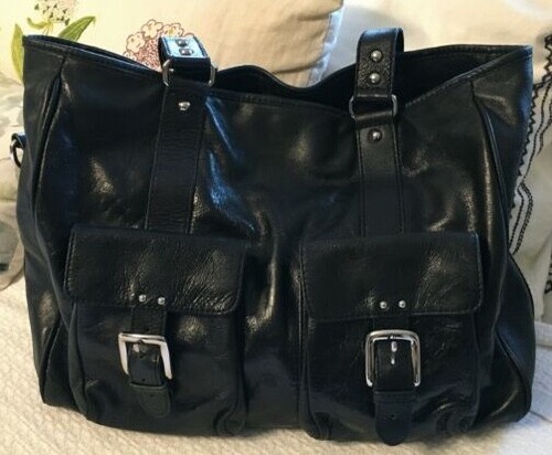 PELLE STUDIO Large Black Leather Tote Bag Purse Carryall Bag-GORGEOUS ...