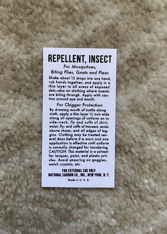 WWII Insect Repellent Label for Glass Bottle M2 Jungle First Aid Kit NO ...