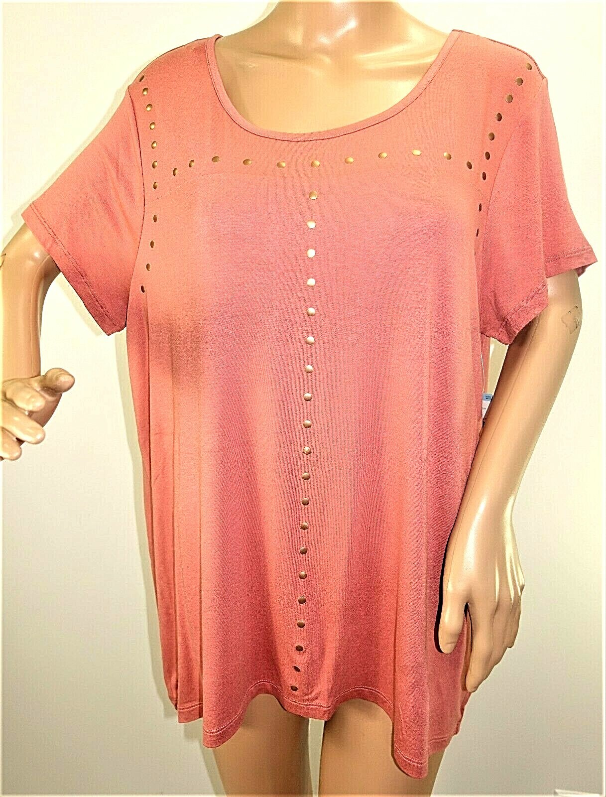 Simply Emma Women Plus Size 1x 2x 3x Mauve Rose Studded Tee T Shirt Top ...