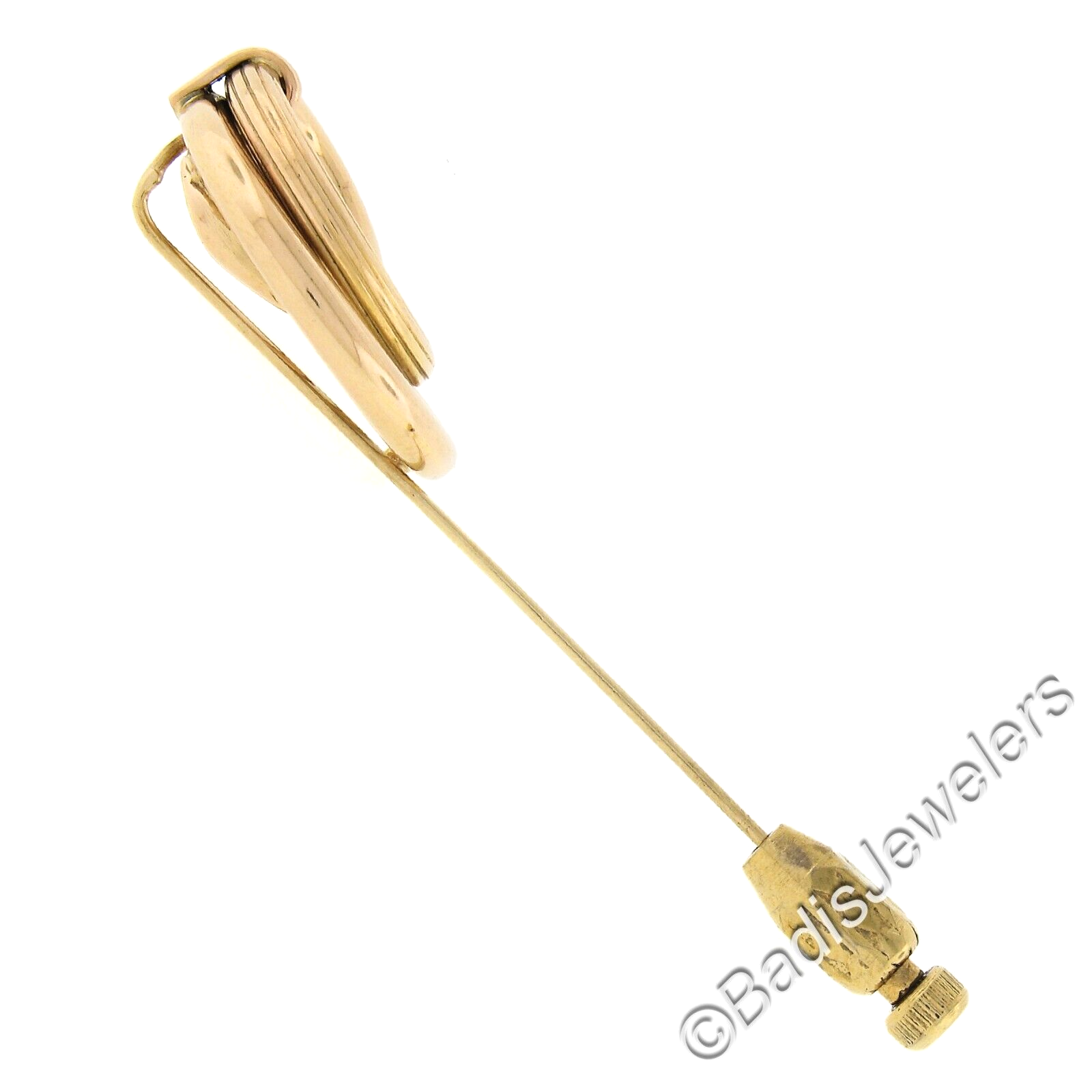18k Solid Yellow Gold Concentric Circle Tube Swirl Large Stick Pin w ...