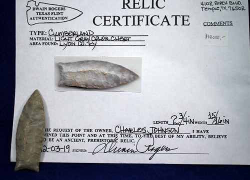 RARE Cumberland Point COA Authentic Prehistoric Arrowhead Native ...