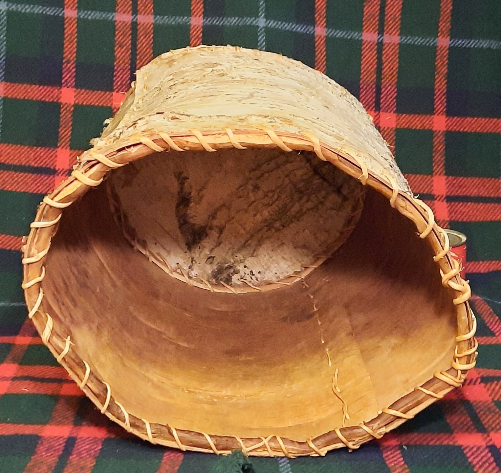 LARGE birch bark basket vtg log cabin decor wood tree wastepaper art ...