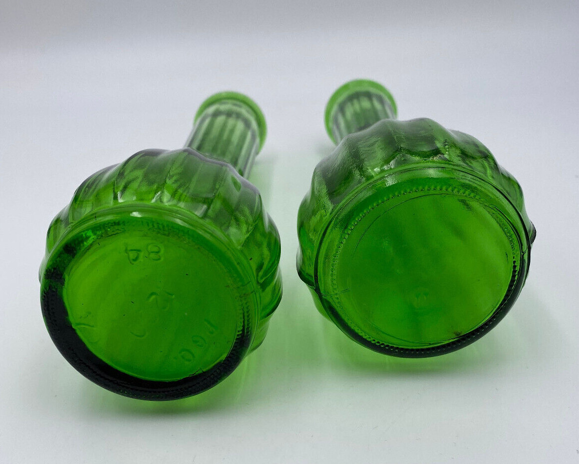 Set of 2 Green Ribbed Stem Vaes One Marked PGC | eBay