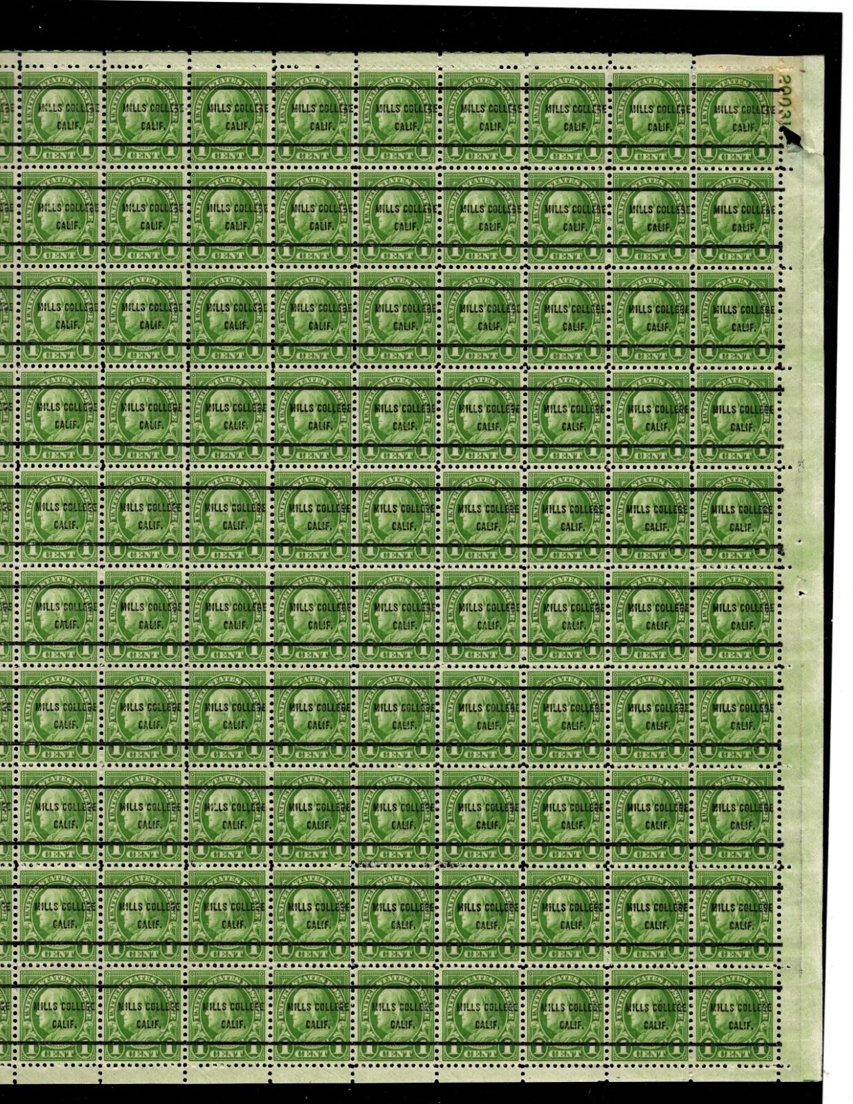 PRECANCEL SCOTT#632, 1C STAMP BENJAMIN FRANKLIN SHEET OF 100 NEVER ...