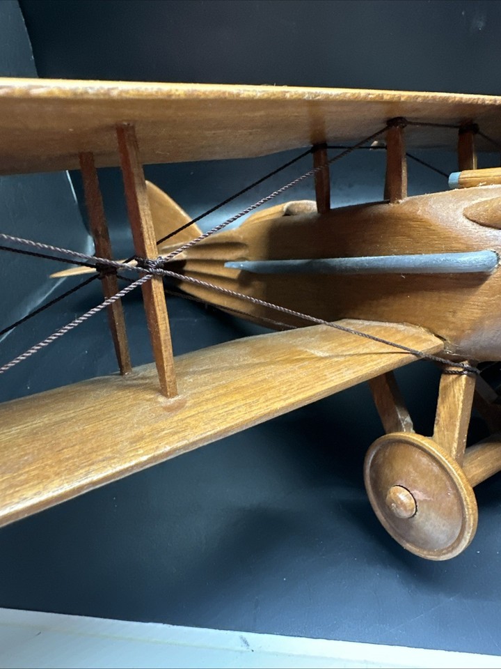 WWI Wooden Spad Biplane Desk Model Display 16” Wingspan 12” Lng Wood ...