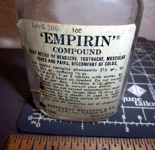 vintage Empirin compound glass bottle, great collectible, bottle is ...