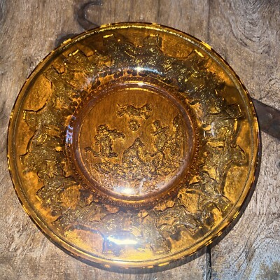 Nursary Rhyme Amber Glass Vintage Plate “hey Diddle Diddle” Cat Fiddle ...