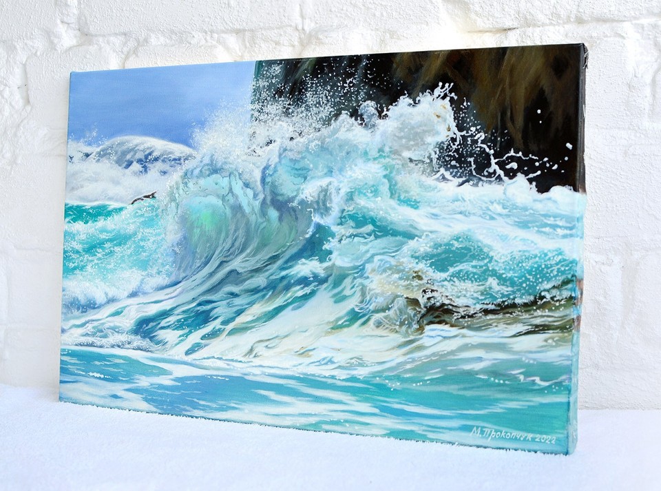 Original Painting Stormy Seascape Waves Sea Waves Ocean Art Wall Art ...