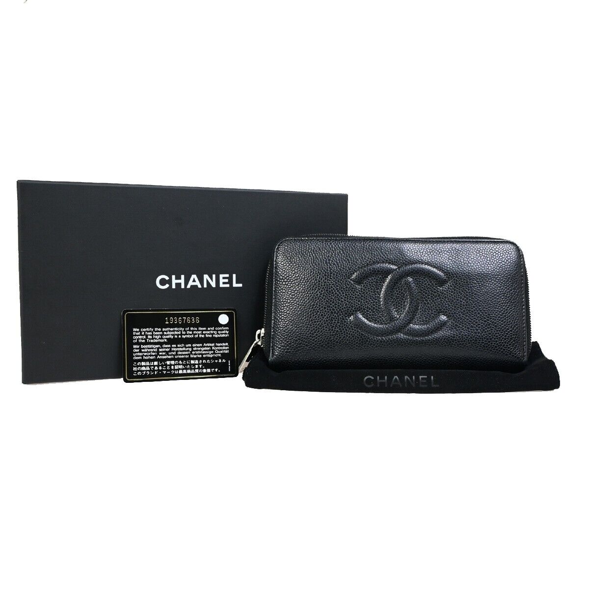 CHANEL CC Long Zip Around Wallet Purse Caviar Skin Leather CHANEL CC Long Zip Around Wallet Purse Caviar Skin Leather