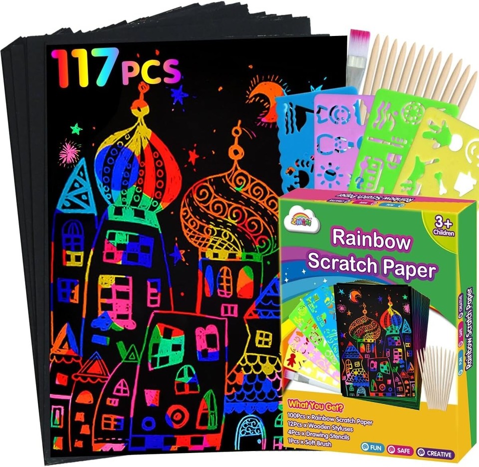 117Pcs Scratch Paper Art Kit Paper 7x5 Inch DIY Creative Activity Gift ...
