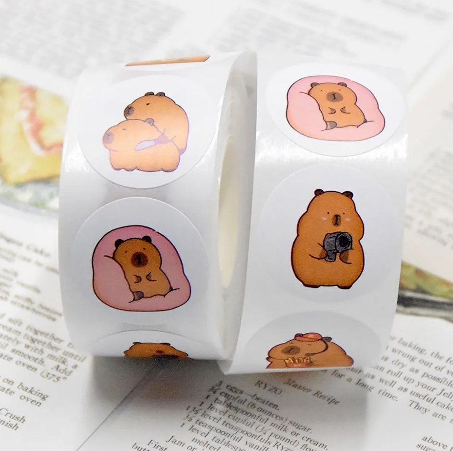 500 Sheets Cute Capybara Cartoon Stickers Roll Waterproof PET DIY ...