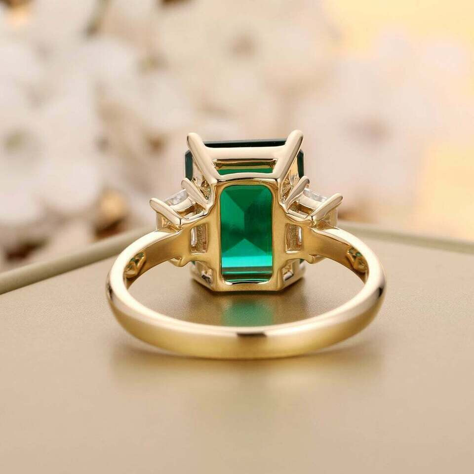 3Ct Lab Created Emerald Solitaire Engagement Ring 14K Yellow Gold ...