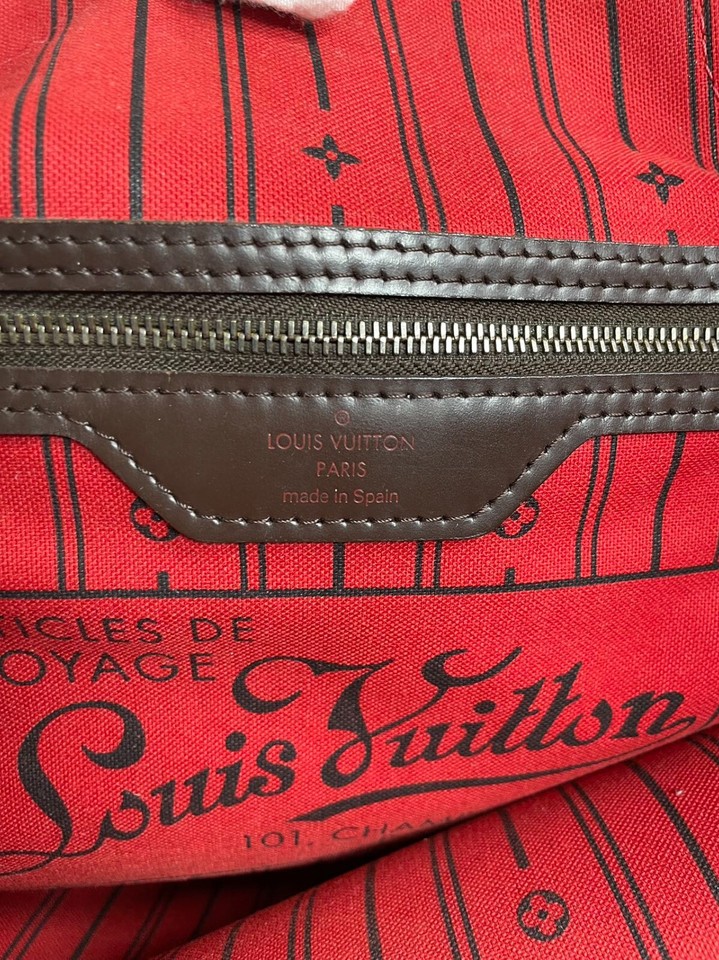 Louis Vuitton Neverfull Red Interior Tote Brown Canvas Authen | eBay