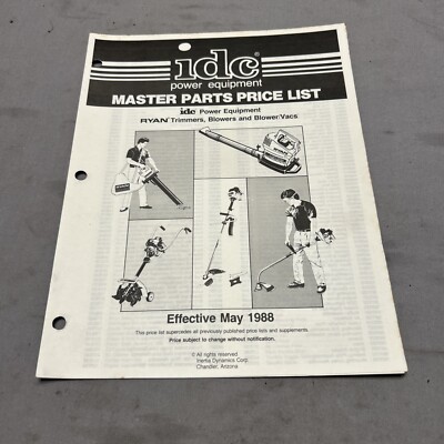 IDC POWER EQUIPMENT 1988 MASTER PARTS PRICE LIST RYAN TRIMMERS, BLOWERS ...
