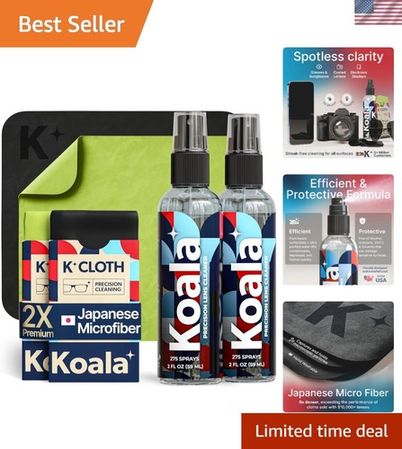 Compact Koala Eyeglass Lens Cleaning Kit: 2 Bottles + Microfiber for ...