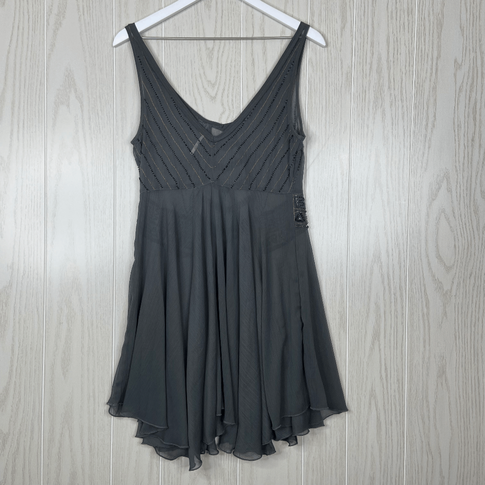 Free People Pop Champagne Beaded Sleeveless Sheer Mini Dress Women's ...