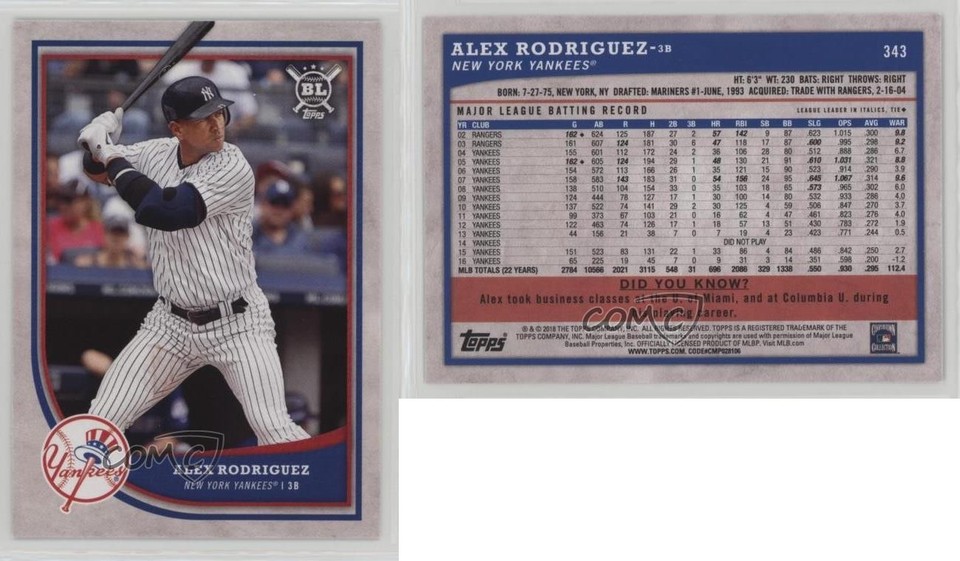 2018 Topps Big League All-Time Greats Alex Rodriguez #343 l5x | eBay