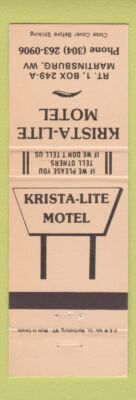 Matchbook Cover - Krista Lite Motel Martinsburg VW | eBay