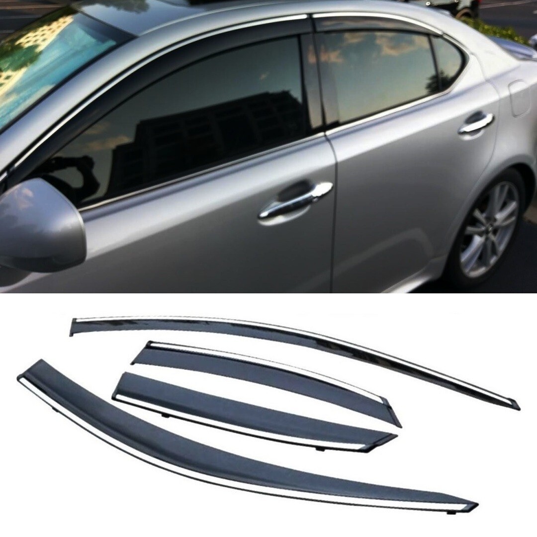 Chrome Window Visors Door Sun Deflector Rain Lip Guards for LEXUS IS ...