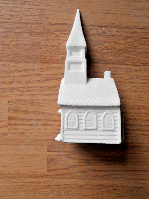 C-0953 Small Village Church 4.5"T With Two Trees Ceramic Bisque Ready ...
