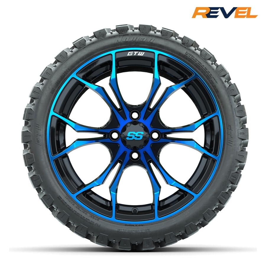 Set of 4, GTW 15" Spyder Blue Golf Cart Wheels w 23x10R15 Nomad AT ...