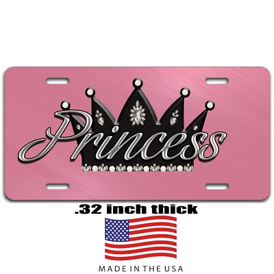 Princess aluminum vanity license plate car truck SUV tag black and pink ...