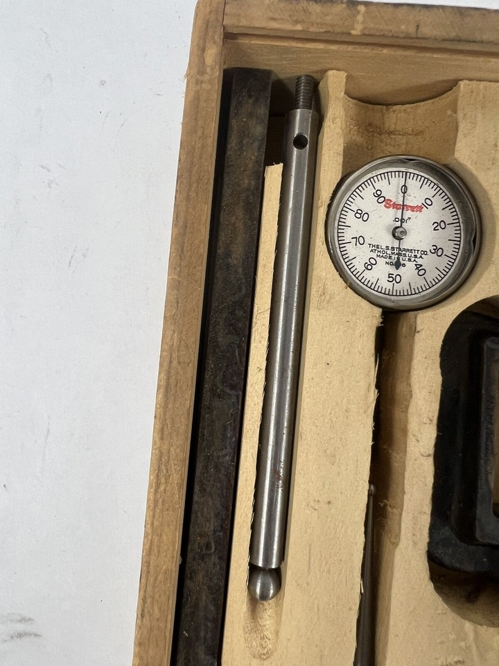 Vintage Starrett No. 196A Dial Test Indicator w/ Attachments Wood Case ...