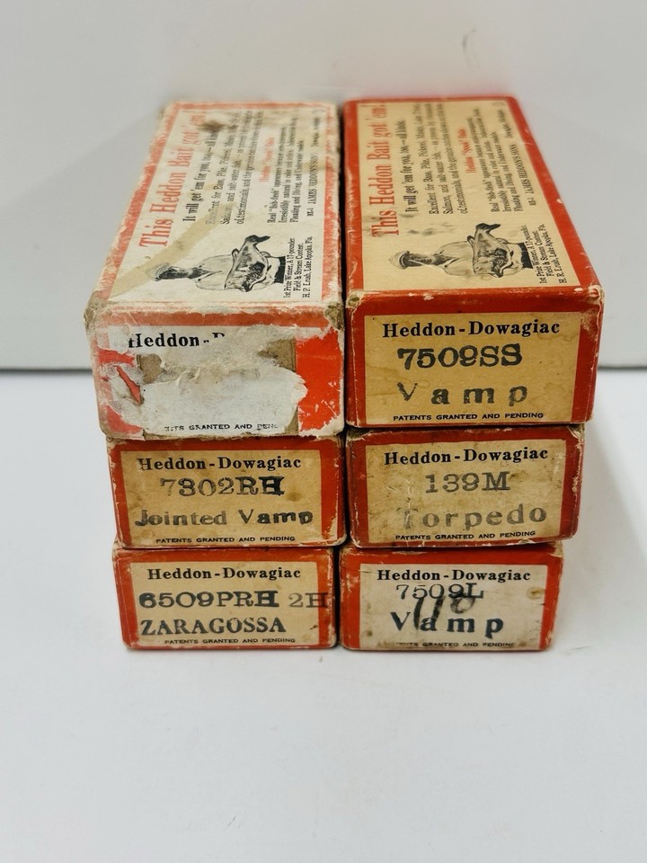 LOT OF 6: VTG EMPTY HEDDON BRUSH FISHING LURE BOXES | eBay