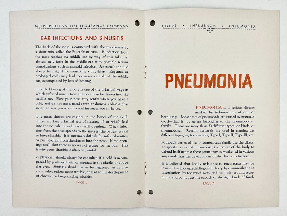 1930s Colds Influenza Pneumonia Winter Sickness VTG Booklet Met Life ...