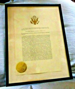 FRAMED CERTIFICATE LEGION OF MERIT FIRST OAK LEAF CLUSTER GENERAL TRIPP ...