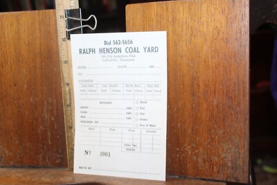 Vintage 1970's Ralph Henson Coal Yard Weight Ticket LaFollette ...